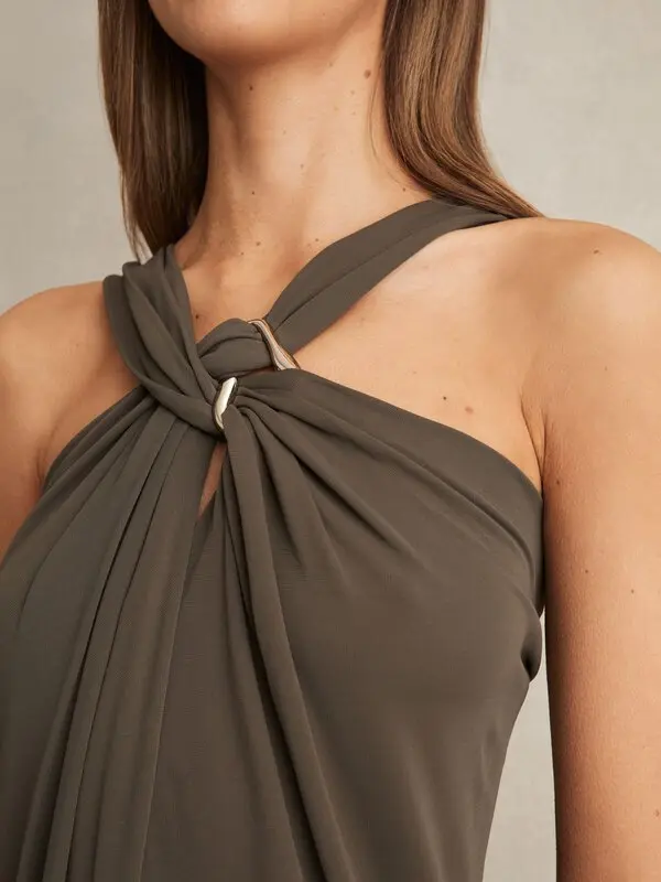 REISS Eliza Gathered Neck Jersey Midi Dress