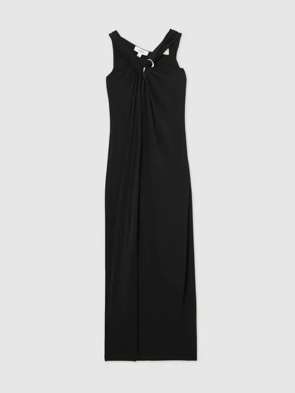 REISS Eliza Gathered Neck Jersey Midi Dress - Navy