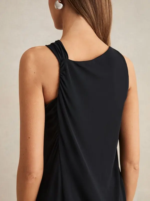 REISS Eliza Gathered Neck Jersey Midi Dress - Navy