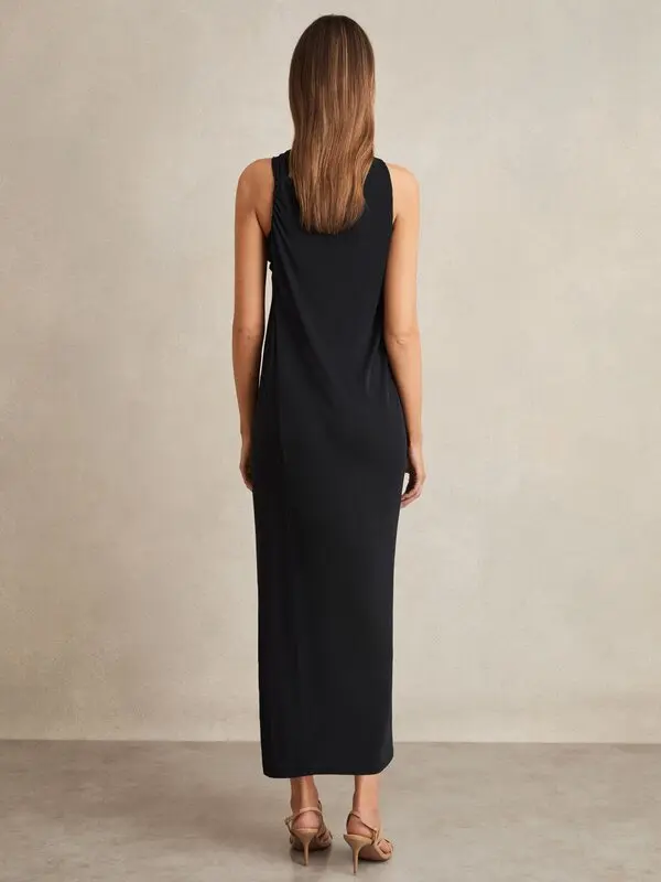 REISS Eliza Gathered Neck Jersey Midi Dress - Navy