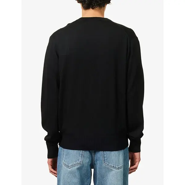 AMI Paris Brand-embroidered V-neck Wool Cardigan