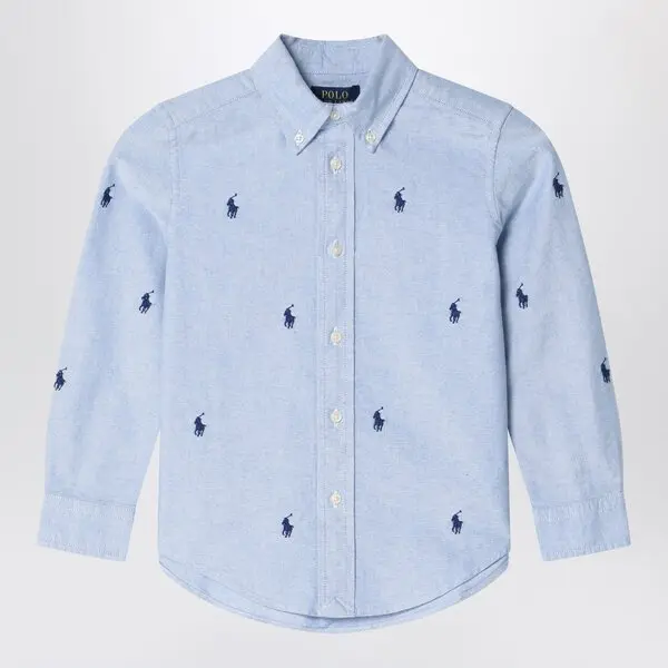 Ralph Lauren Button Down Shirt With Logos - Light Blue