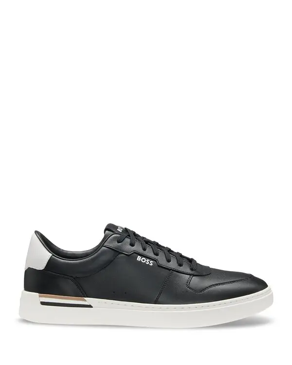 BOSS Leather Lace Up Sneakers - Black