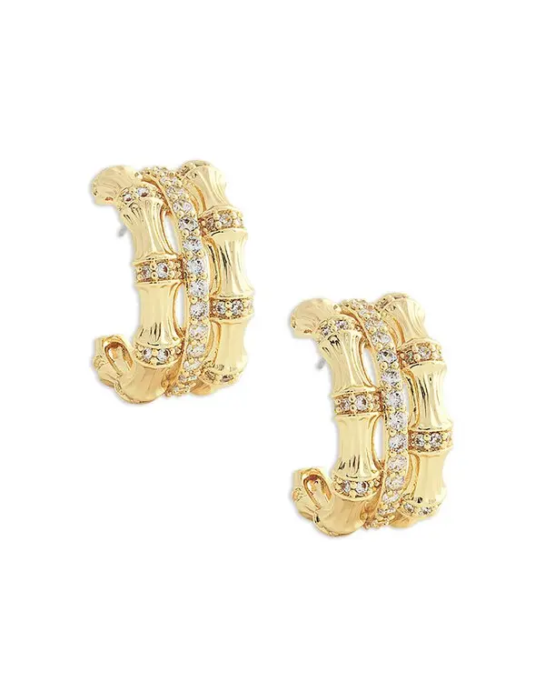 ANABEL ARAM Pave Bamboo Stacked Half Hoop Earrings - Gold