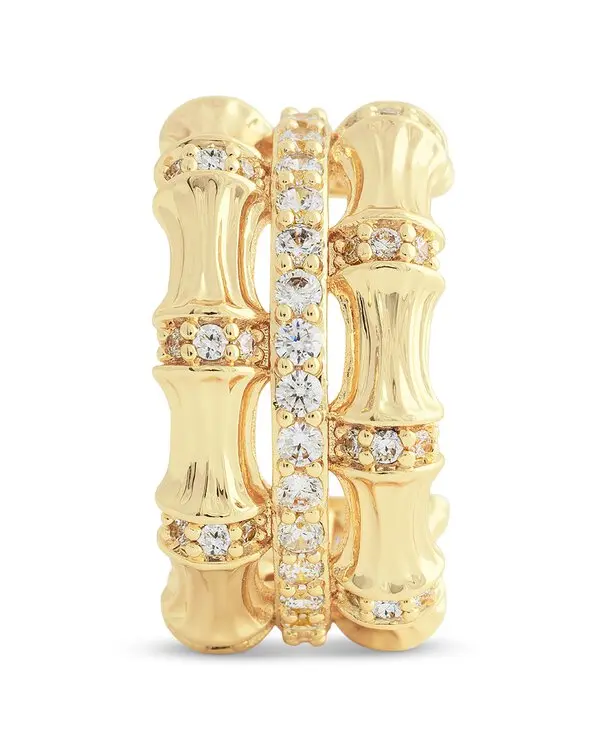 ANABEL ARAM Pave Bamboo Stacked Half Hoop Earrings