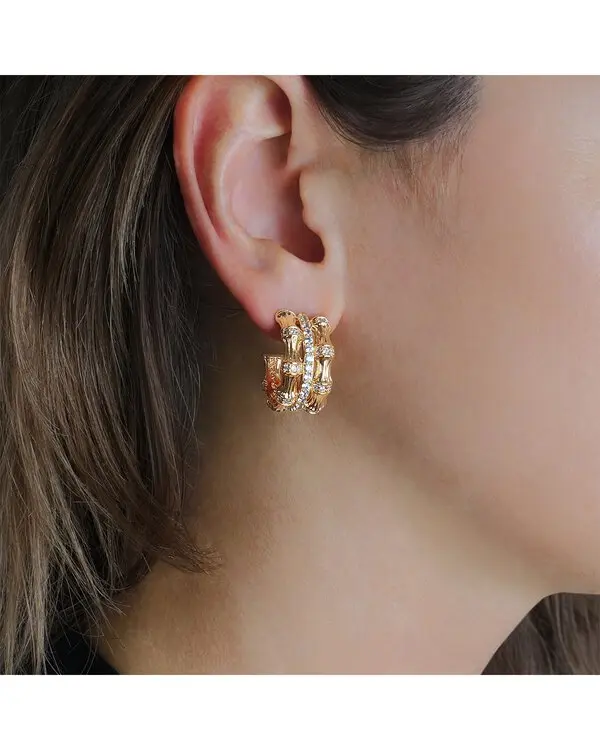 ANABEL ARAM Pave Bamboo Stacked Half Hoop Earrings