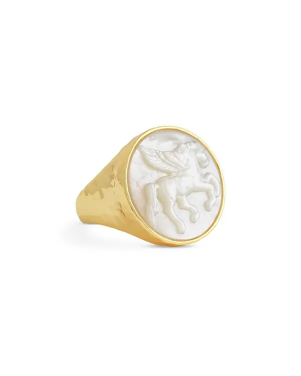 ANABEL ARAM Mother Of Pearl Pegasus Coin Signet Ring - White/gold
