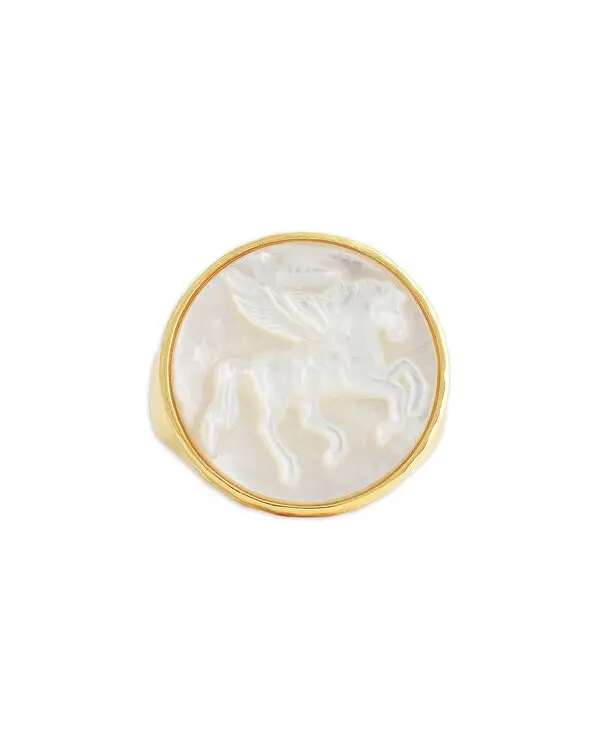 ANABEL ARAM Mother Of Pearl Pegasus Coin Signet Ring