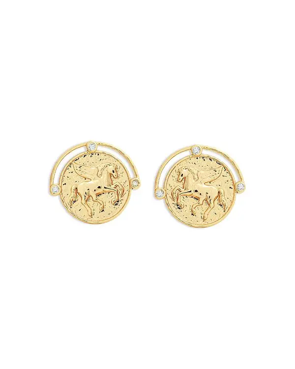 ANABEL ARAM Pave Pegasus Coin Stud Earrings - Gold