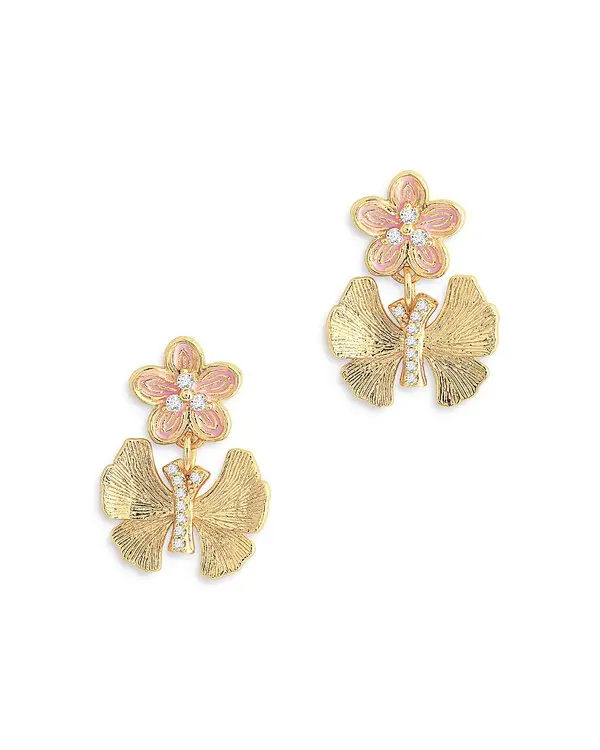 ANABEL ARAM Pave Butterfly & Flower Drop Earrings - Gold