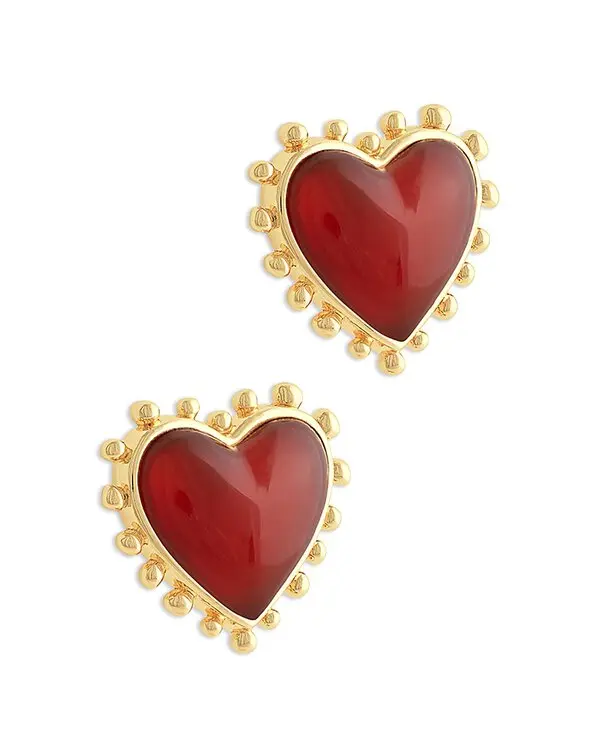 ANABEL ARAM Heart Stone 18k Yellow Gold Plated Stud Earrings - Red/gold