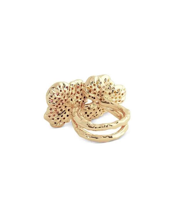 ANABEL ARAM Pave Double Orchid 18k Gold Plated Ring
