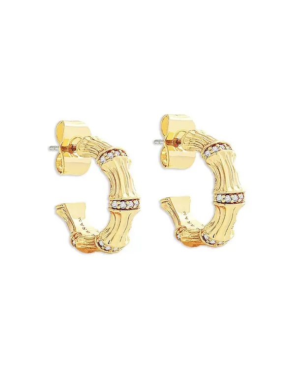 ANABEL ARAM Pave Bamboo Huggie Hoop Earrings - Gold