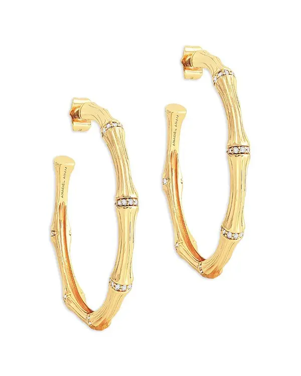 ANABEL ARAM Pave Bamboo Hoop Earrings - Gold
