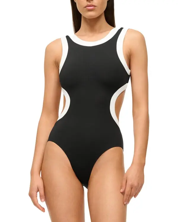 Staud Dolce One Piece Swimsuit - Black/white