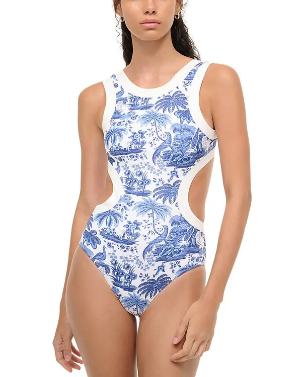 Staud Dolce One Piece Swimsuit - Blue Toile