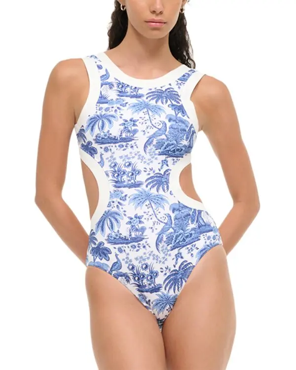 Staud Dolce One Piece Swimsuit - Blue Toile