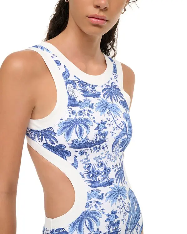 Staud Dolce One Piece Swimsuit - Blue Toile