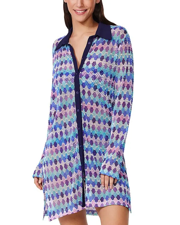 GOTTEX Long Sleeved Blouse Swim Cover Up - Blue Multi