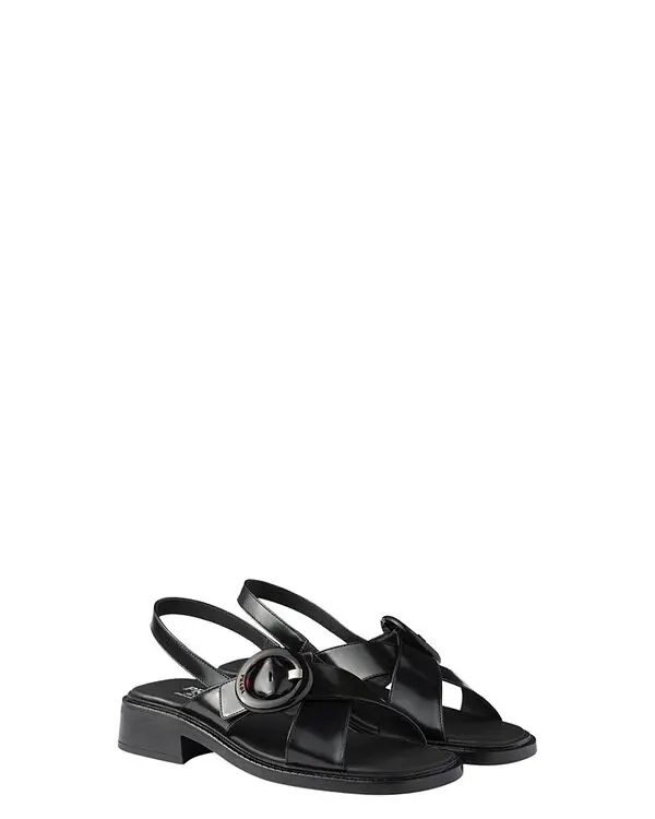 Prada Brushed Leather Buckle Sandals - Black