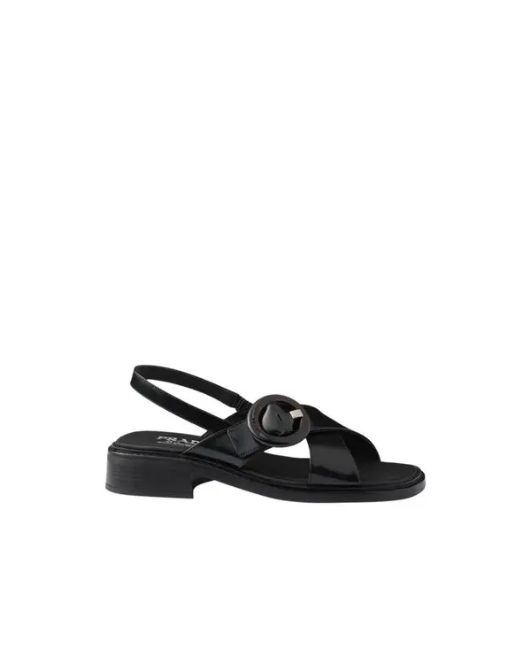 Prada Brushed Leather Buckle Sandals - Black