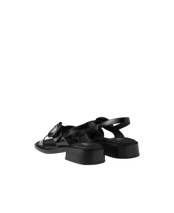 Prada Brushed Leather Buckle Sandals - Black