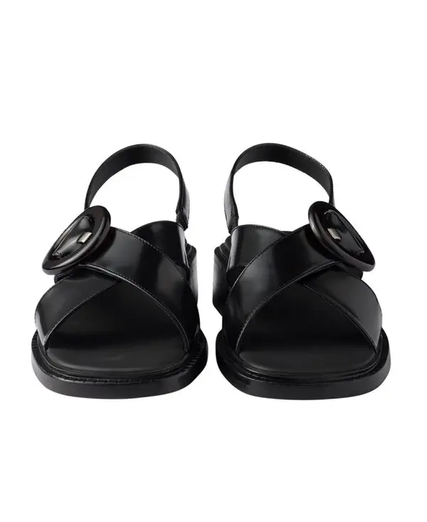Prada Brushed Leather Buckle Sandals - Black