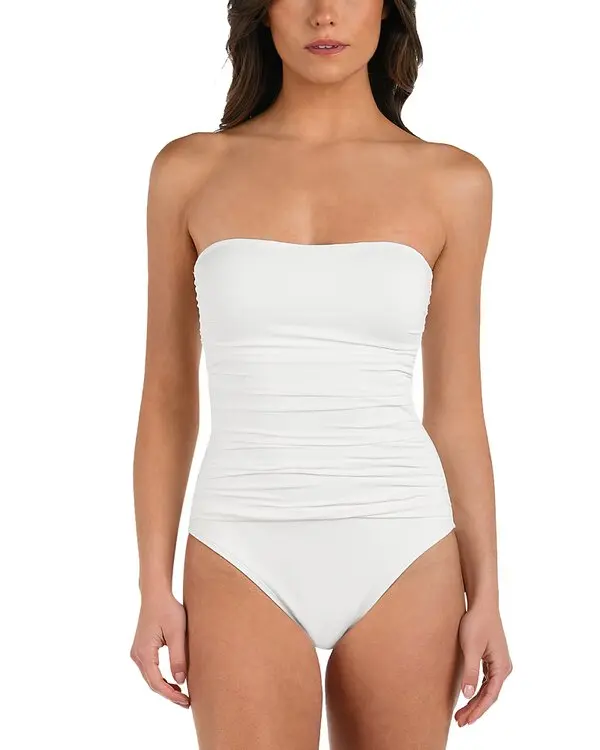 La Blanca Island Goddess Shirred Bandeau One Piece Swimsuit - Ivory