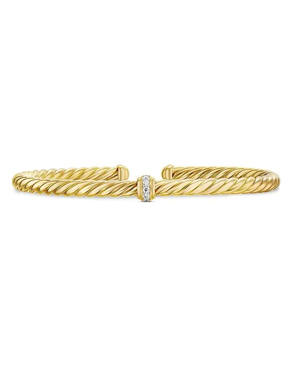 David Yurman Cable Spira Flex Station Bracelet With Diamonds - Gold