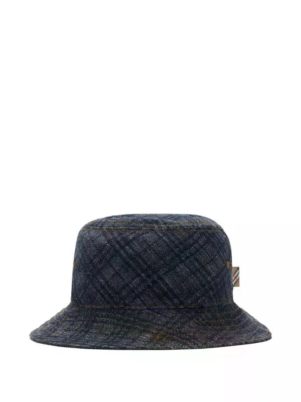Burberry Checked Denim Bucket Hat - Blue