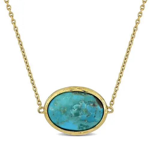 JULIANNA B. Oval Composite Solitaire Necklace - Turquoise