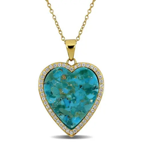 JULIANNA B. Heart Necklace With Lab-created White Sapphires - Turquoise