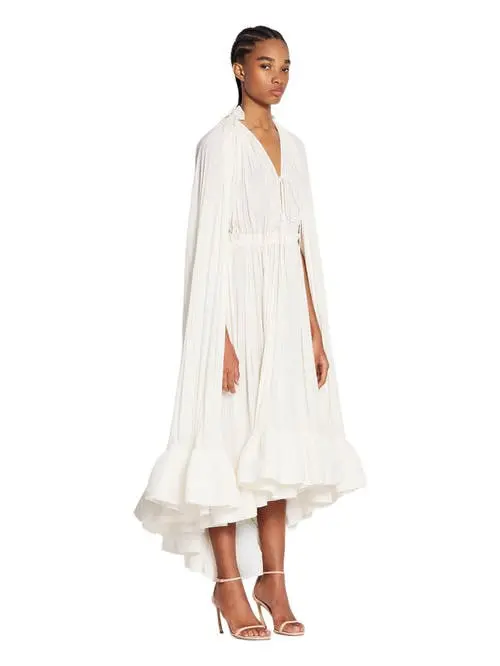 LANVIN Long Charmeuse Ruffle Midi Dress - Off White
