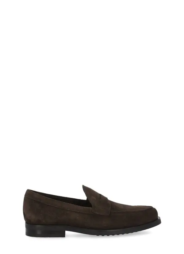 TOD'S Suede Loafer With Embossed Monogram - Brown