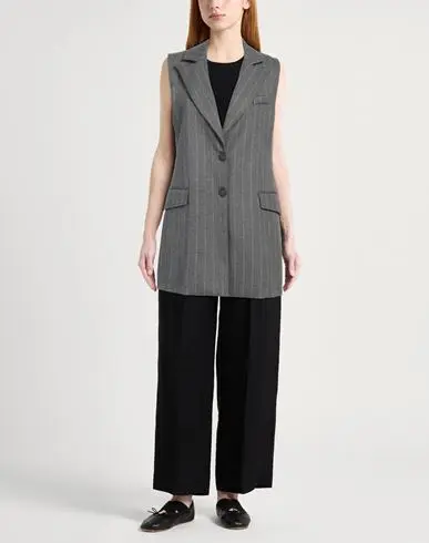 MANILA GRACE Flannel Pinstriped Sleeveless Blazer - Grey