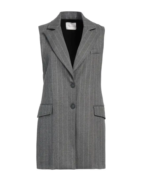 MANILA GRACE Flannel Pinstriped Sleeveless Blazer - Grey