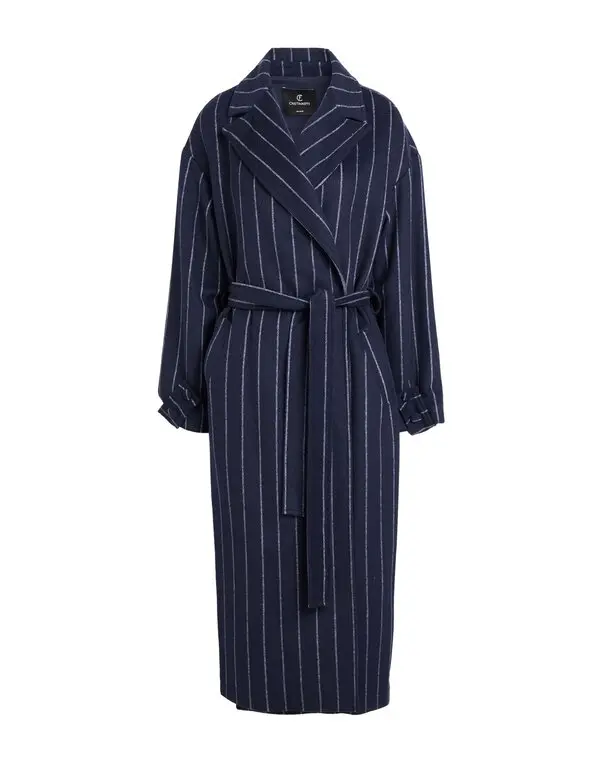CRISTINAEFFE Felted Striped Belted Coat - Blue