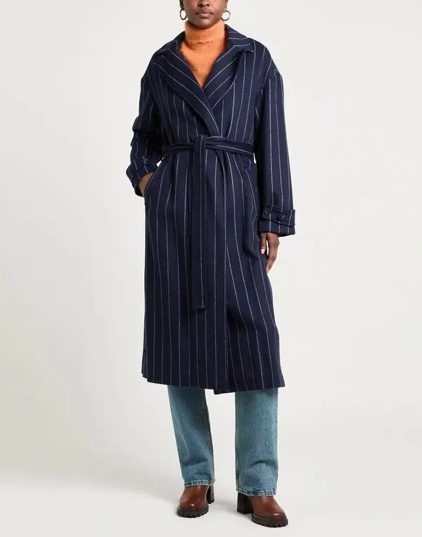 CRISTINAEFFE Felted Striped Belted Coat - Blue