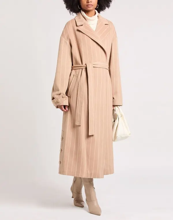 CRISTINAEFFE Felted Striped Belted Coat - Camel