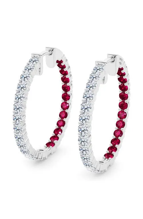 HAUTECARAT Lab Grown Diamond And Birthstone Hoop Earrings - 18k White Gold