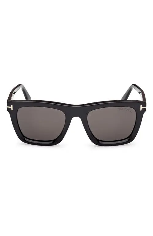 TOM FORD Lelio 53mm Square Sunglasses - Shiny Black Eco / Smoke Lenses
