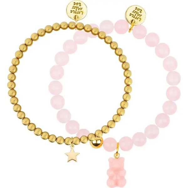 LITTLE MISS ZOE Gummy Bear Gemstone And Gold Bracelet Set - Pink