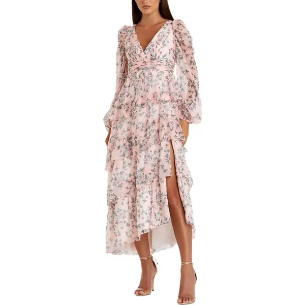 Mac Duggal Floral A-line Midi Dress With Pockets - Blush Multi
