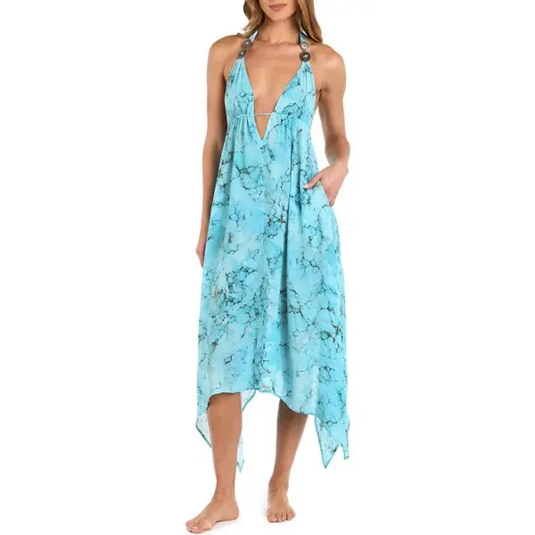 L'Agence Umma Plunge Cover-up Dress - Turquoise