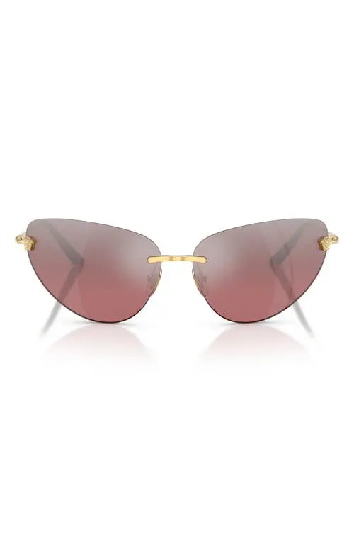 Versace 64mm Oversized Rimless Cat Eye Sunglasses - Gold/ Pink Mirror Silver