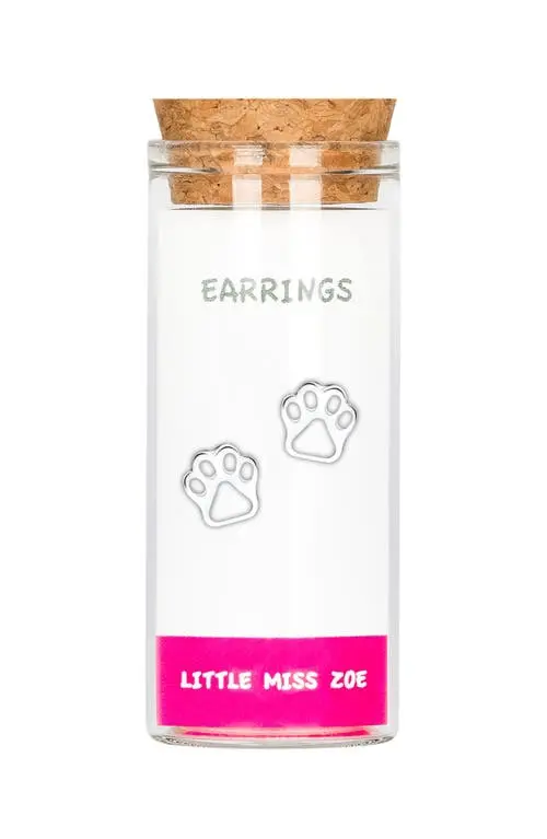 LITTLE MISS ZOE Paw Stud Earrings - Silver