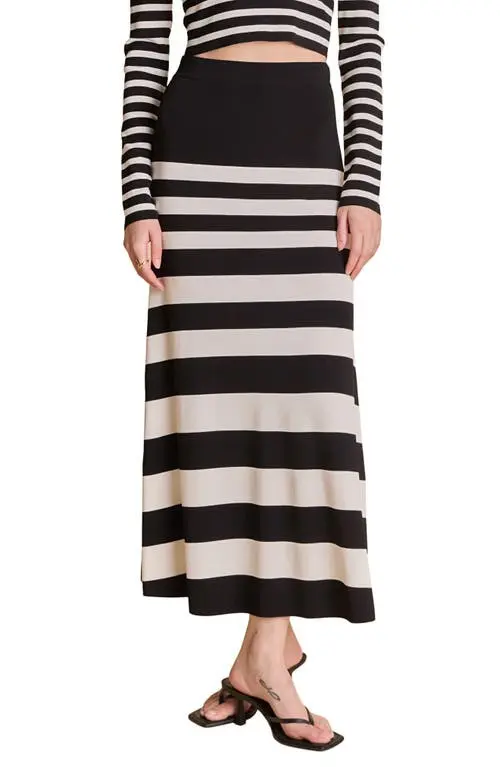 Endless Rose Stripe Midi Sweater Skirt - Black/ Cream