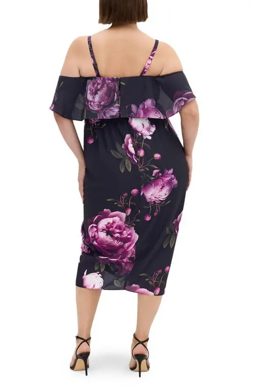 City Chic Off-the-shoulder Floral Print Midi Dress