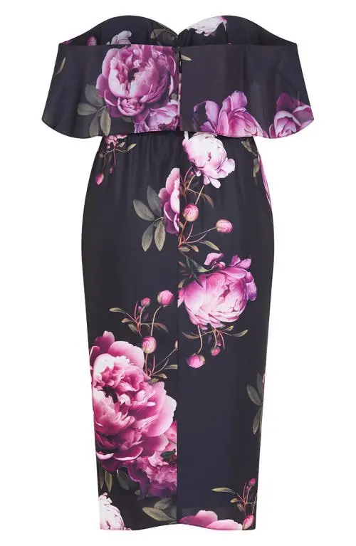 City Chic Off-the-shoulder Floral Print Midi Dress