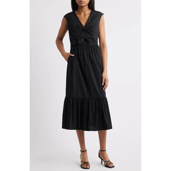 Anne Klein Bow Front Midi Dress - Anne Black